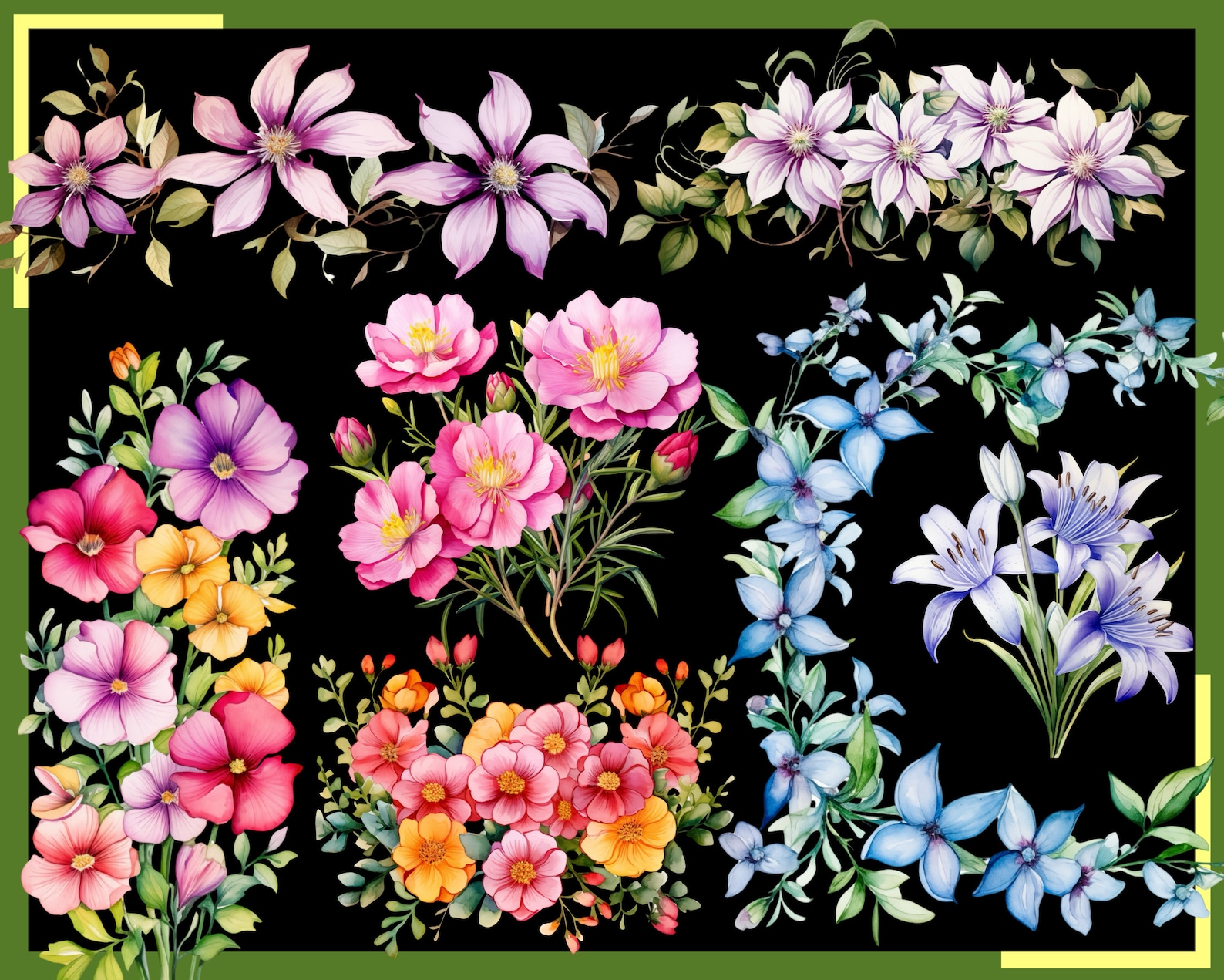 Summer Flowers: 120 PNG, 300 DPI Clipart Floral Garden Graphics ...