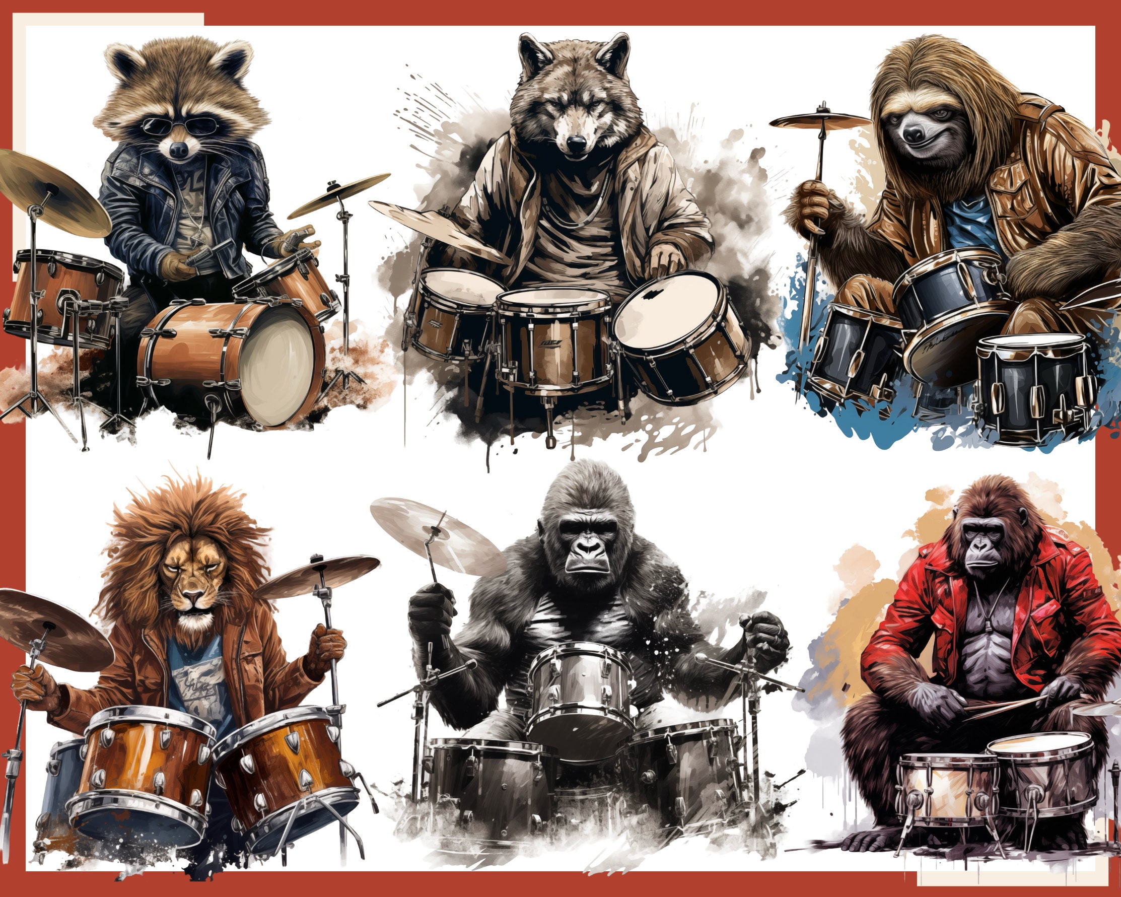 Animal Musicians Clip Art: Drums & Guitars Bundle (110 PNG) - Etsy