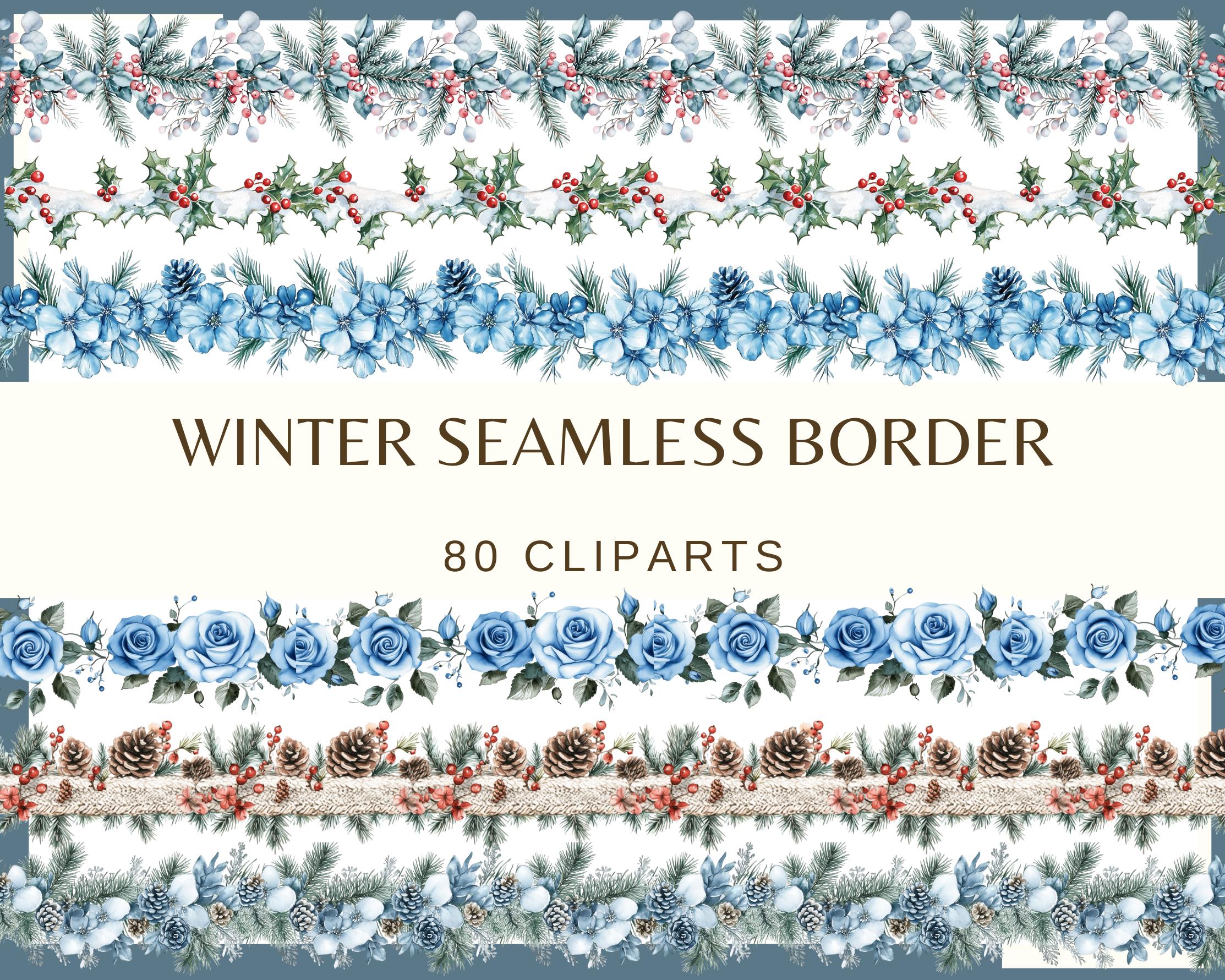 Watercolor Winter Borders Clipart: Snowy Floral PNG (digital Download ...