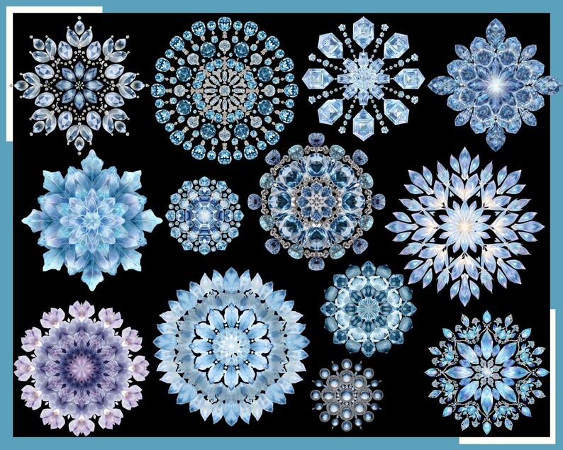 Snowflake Mandala Clipart: 140 PNG Winter Graphics, Christmas ...