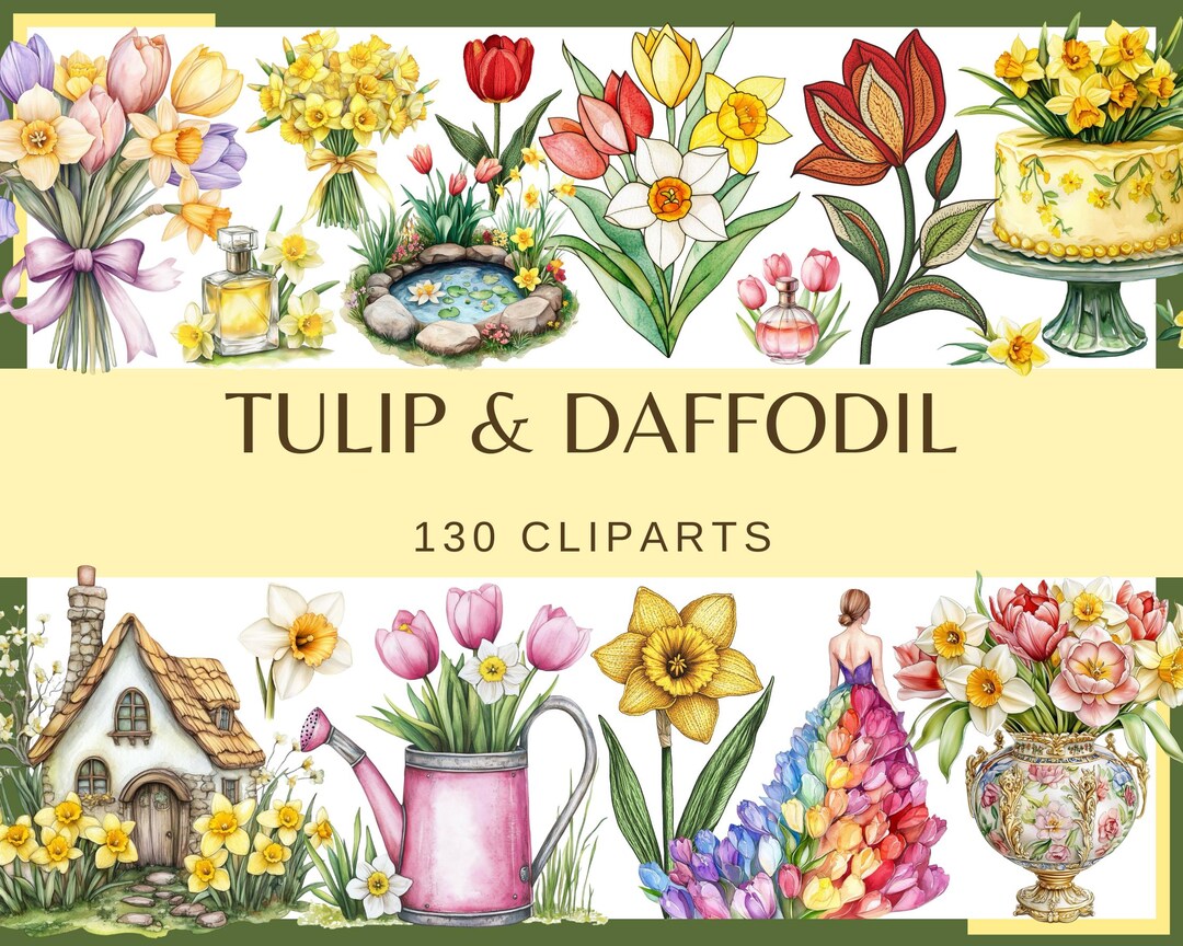 Tulip & Daffodil Clipart: Spring Garden Flowers (130 PNG) - Etsy