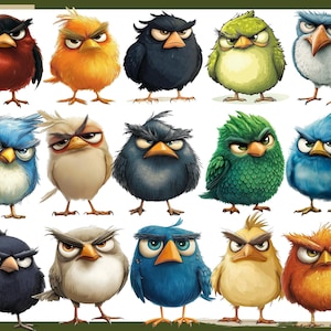 Grumpy Birds Clipart: Funny Tired Bird PNG Images (110 Files) (digital ...
