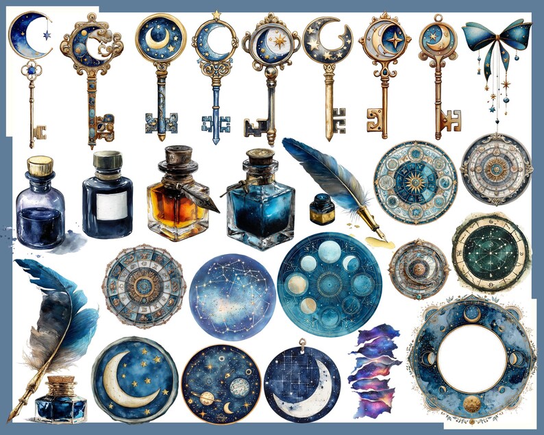 Celestial Ephemera: 240 PNG, 300 DPI (every Image Separate on 1 Page ...