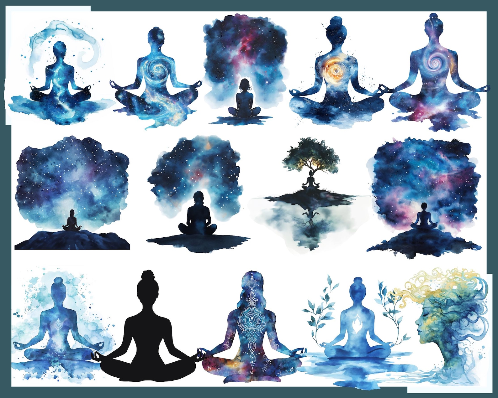 Yoga Figures Clipart: Mandala, Buddha, Meditation (120 PNG, Commercial ...