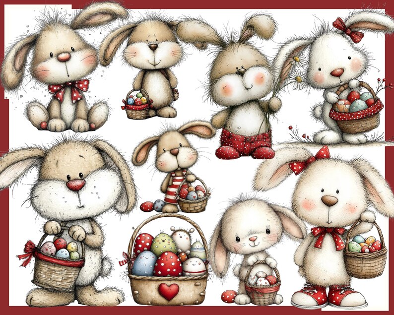 Whimsical Easter Bunny: 100 PNG, 300 DPI Quirky Clipart (commercial Use ...