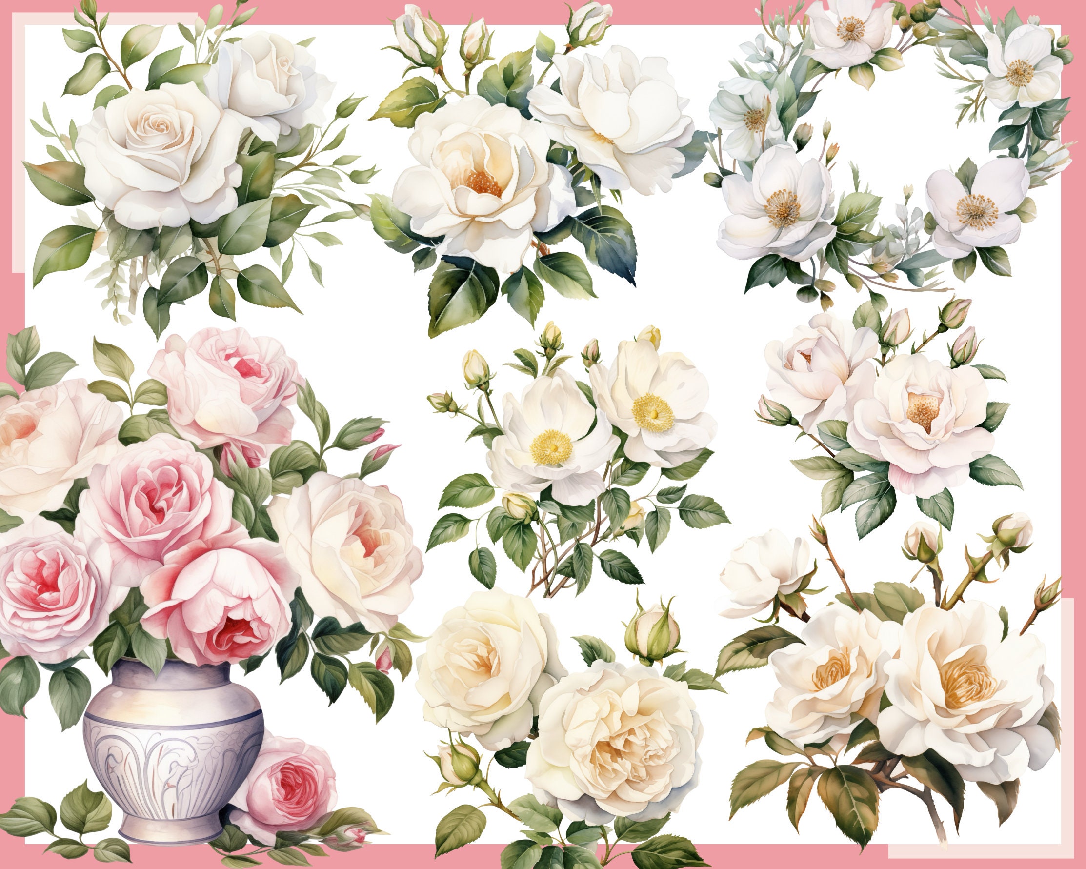 Rose Clipart Bundle: 110 Floral Pngs, Commercial Use - Etsy