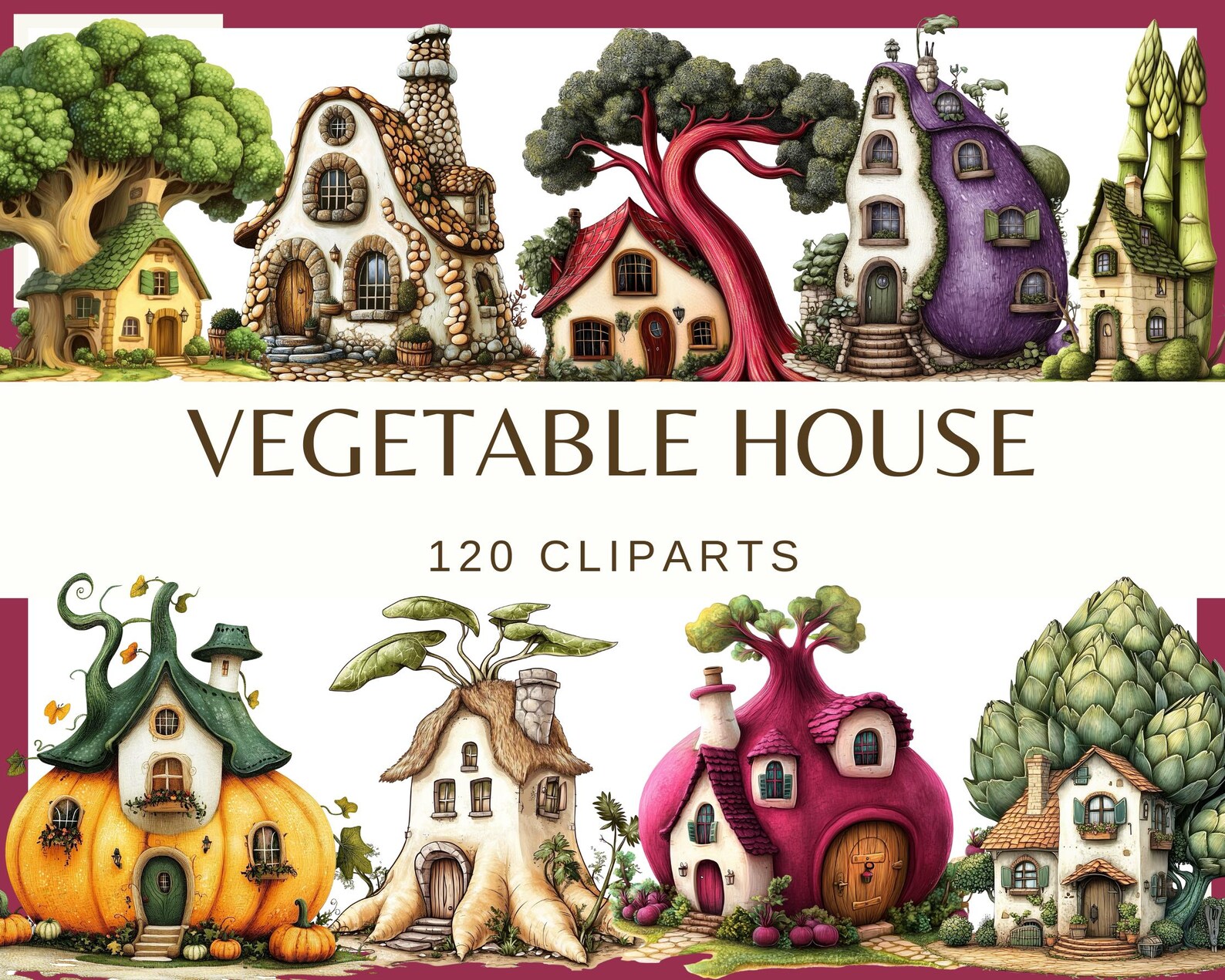 Watercolor Vegetable House Clipart: Fantasy Nursery Decor (130 PNG) - Etsy