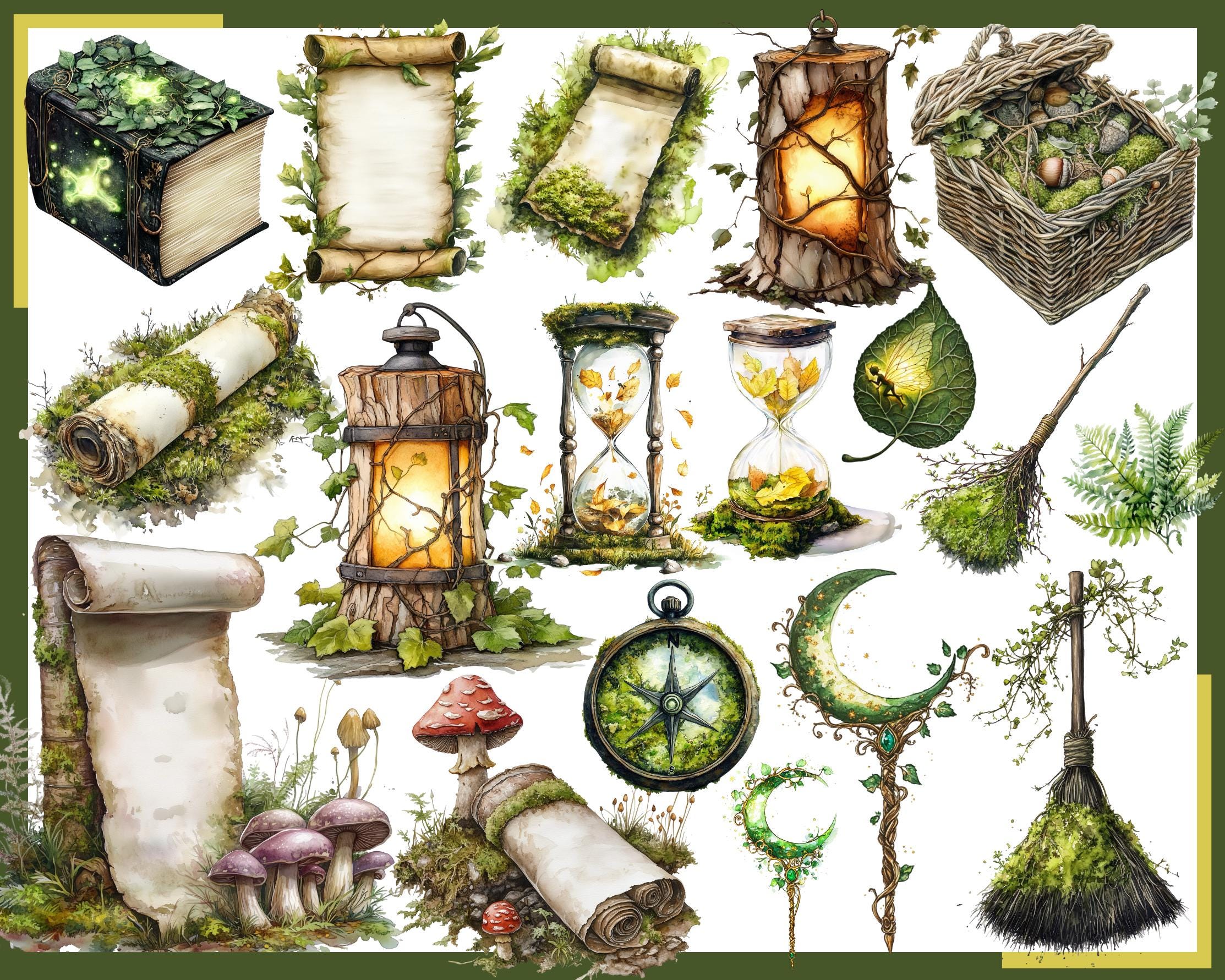 Fantasy Forest Clipart: Watercolor Woodland PNG, Fairy Tale Elements ...