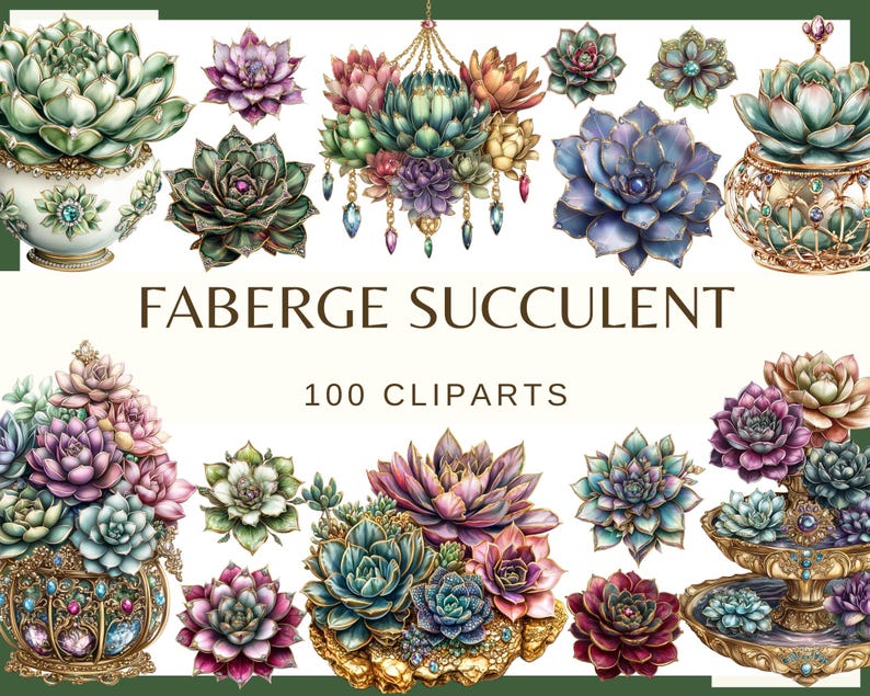 Watercolor Succulents Clipart: 100 PNG Floral Graphics (commercial Use ...