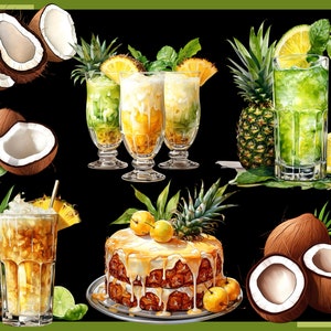 COCONUT & PINEAPPLE COLLECTION - 100 Clip Arts and 10 Patterns (300 Dpi ...