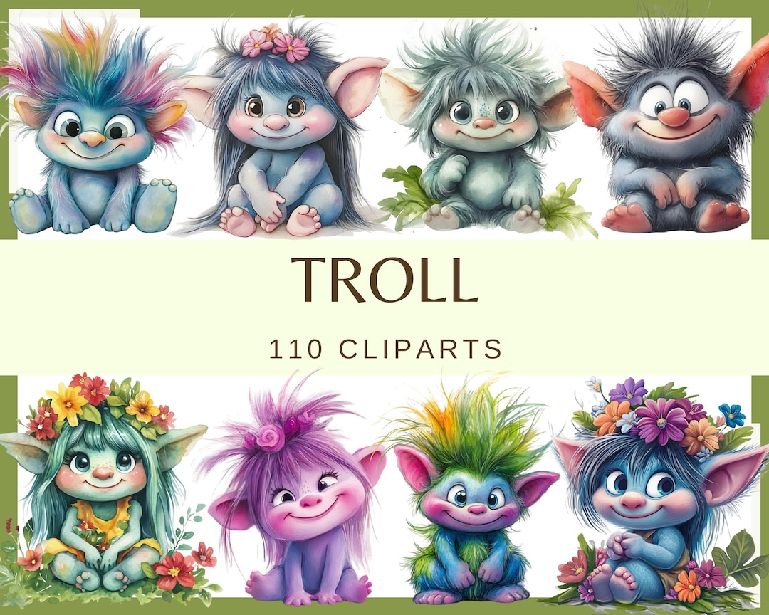 TROLLS - 110 Clip Arts (300 Dpi, Cute Fairy Creatures, Bundle, Digital ...