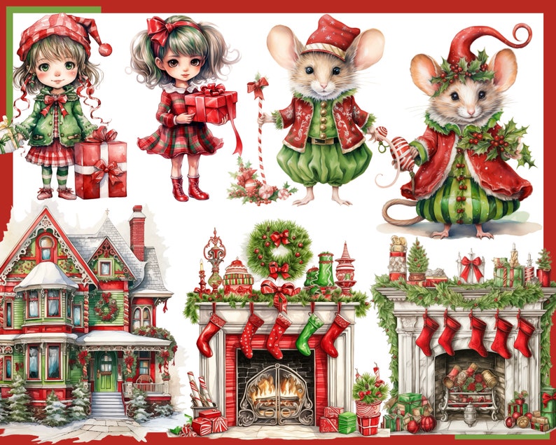Red & Green Christmas Clip Art Bundle (110 PNG) - Etsy