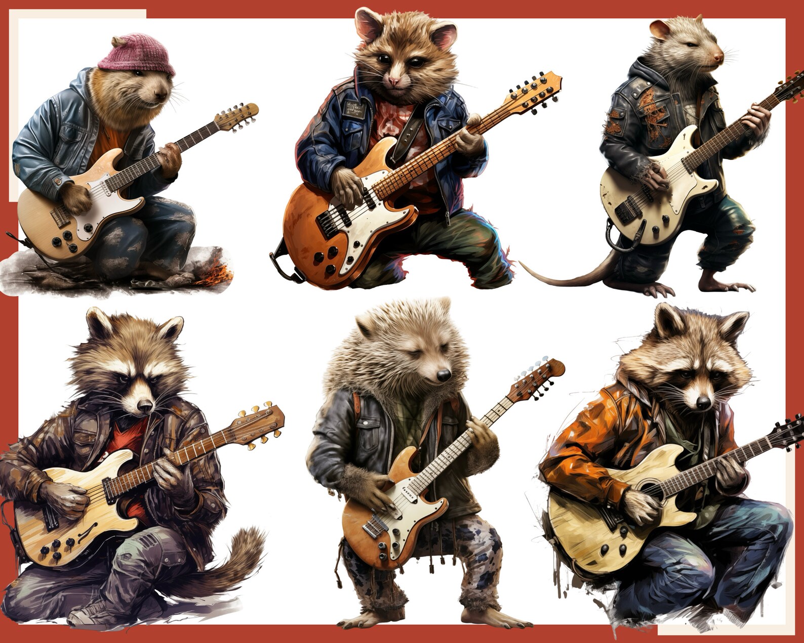 Animal Musicians Clip Art: Drums & Guitars Bundle (110 PNG) - Etsy