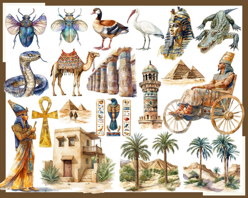 Ancient Egypt Clip Art: Pharaohs, Pyramids, Gods (PNG, Commercial Use ...