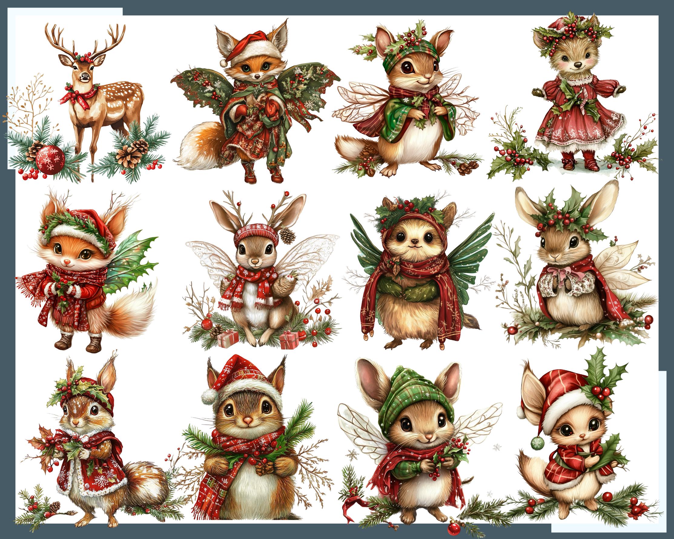 Christmas Woodland Clipart: 120 Animal & Fairy Graphics (digital ...