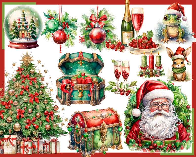 Red & Green Christmas Clip Art Bundle (110 PNG) - Etsy