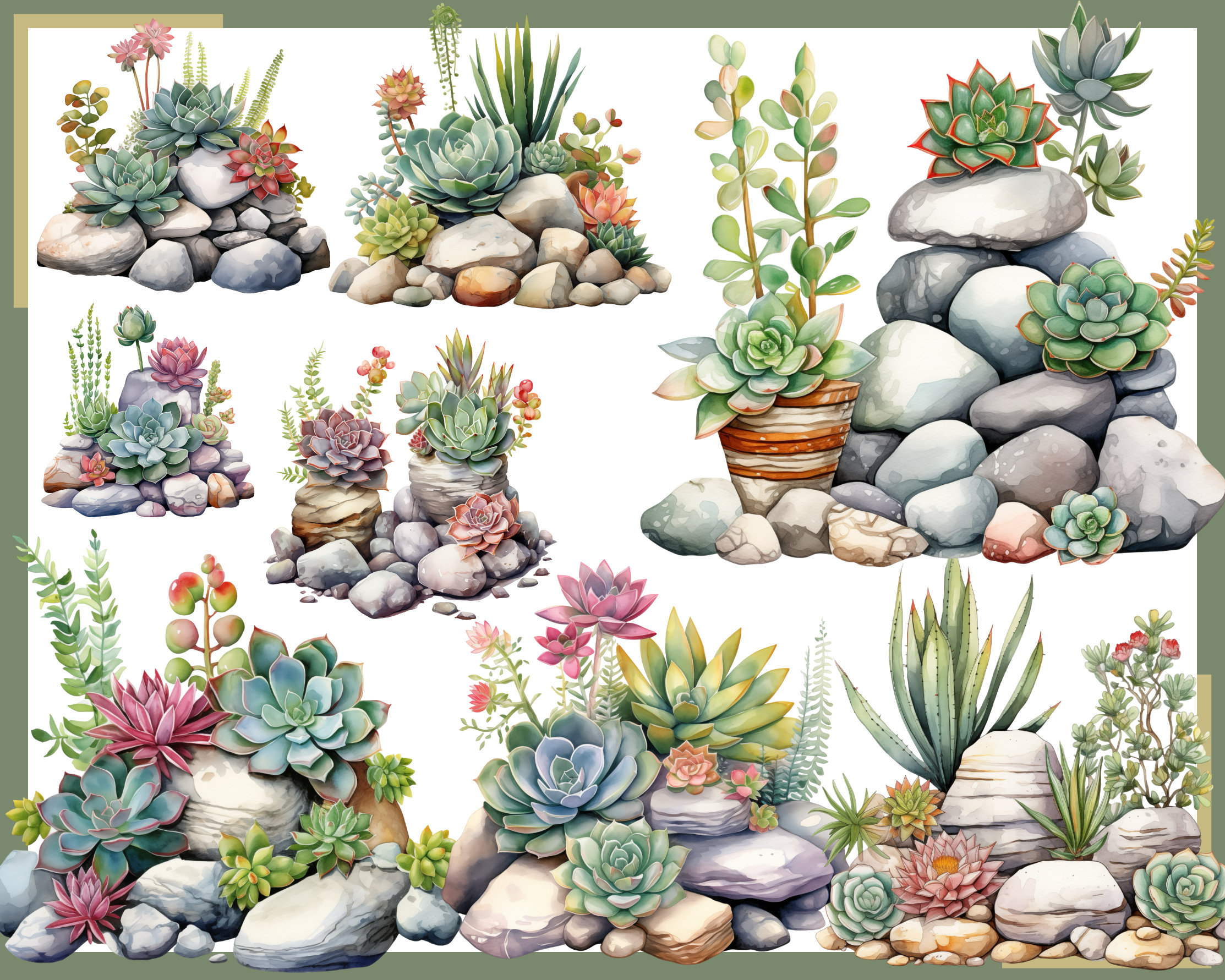 Succulent Clipart Bundle: Watercolor Cactus Graphics, Commercial Use ...