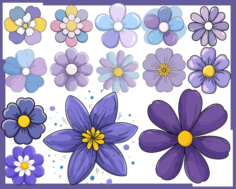 Cartoon Flower Clipart 130 PNG, 300 DPI: Floral Doodle, Commercial Use ...