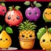 CUTE KAWAII FRUITS - 100 Clip Arts (300 Dpi, Fruit, Transparent ...