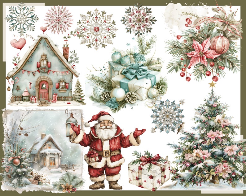 Vintage Christmas Clipart: 110 PNG Graphics (digital Download) - Etsy ...