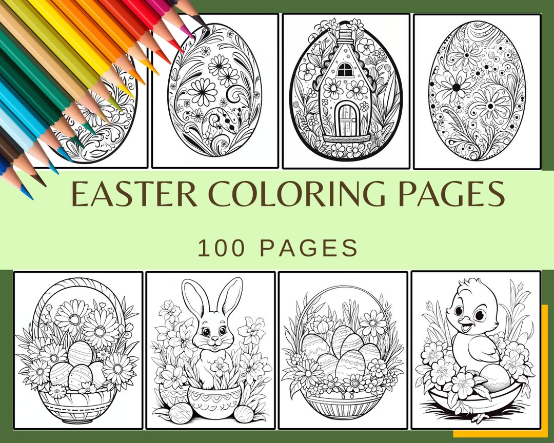 EASTER COLORING PAGES - 100 Pages (spring, Easter Digital Paper ...