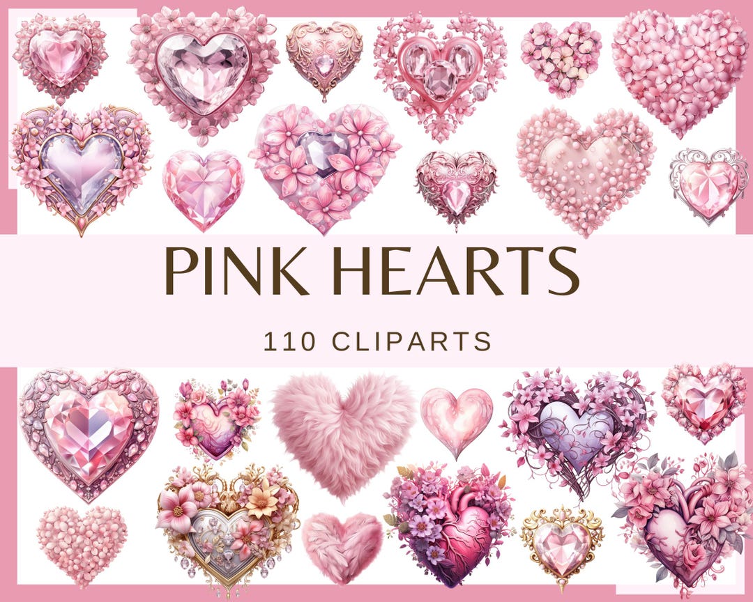 Pink Hearts Clip Art: 110 PNG, 300 DPI Valentine's Day Graphics, Love ...