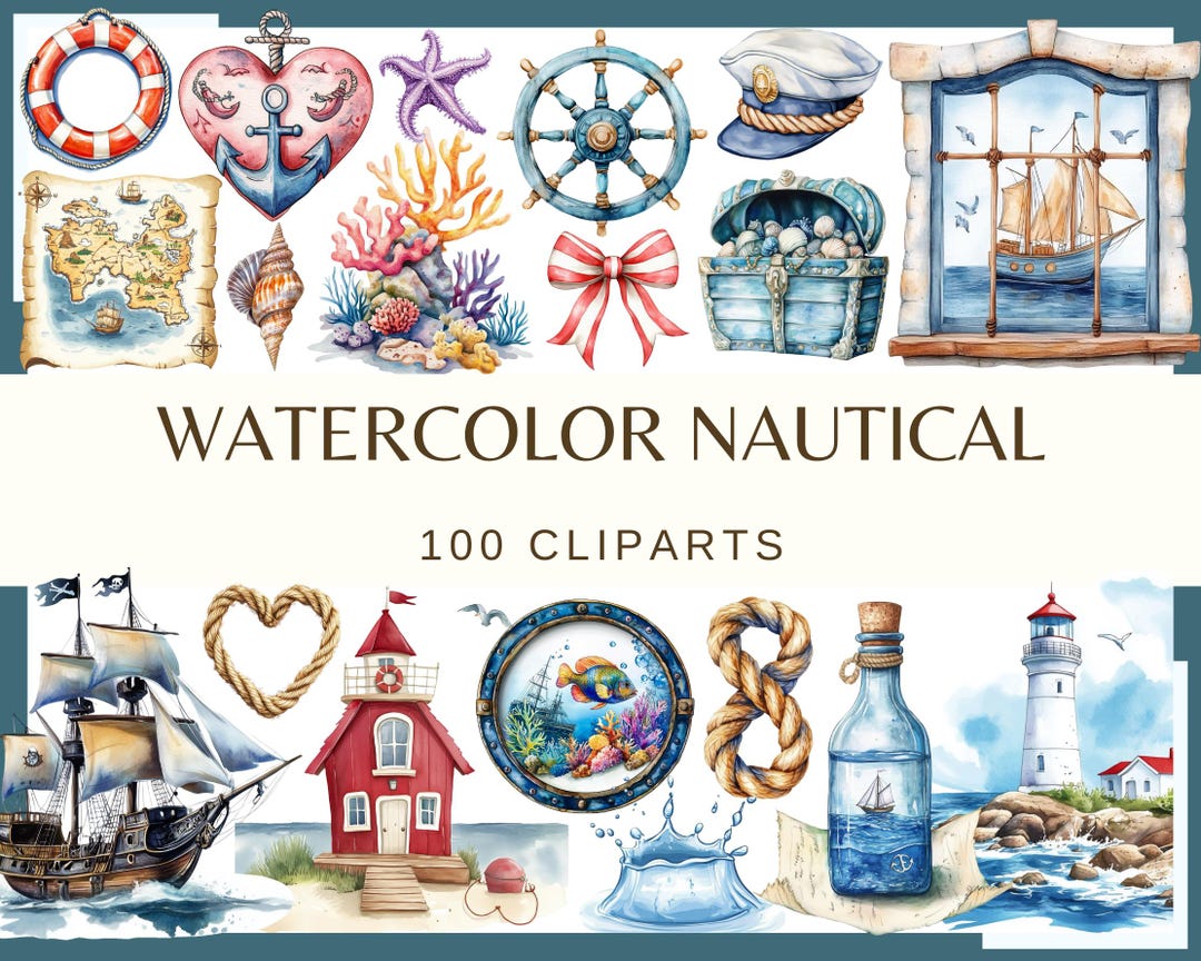 Watercolor Nautical Clipart: Sea Life Graphics (100 PNG) - Etsy