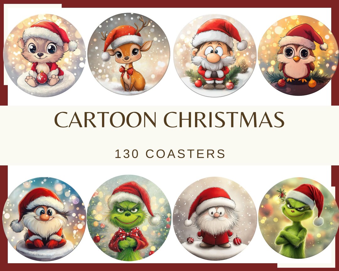 Christmas Cartoon Coaster Clipart Bundle: 130 PNG Designs (commercial ...