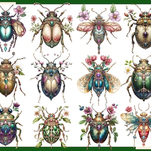 Faberge Insects Clipart: Watercolor Bugs, Butterfly, Beetle (100 PNG ...