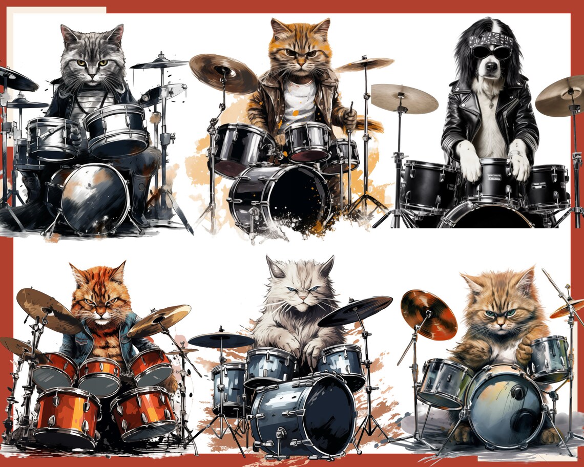 Animal Musicians Clip Art: Drums & Guitars Bundle (110 PNG) - Etsy