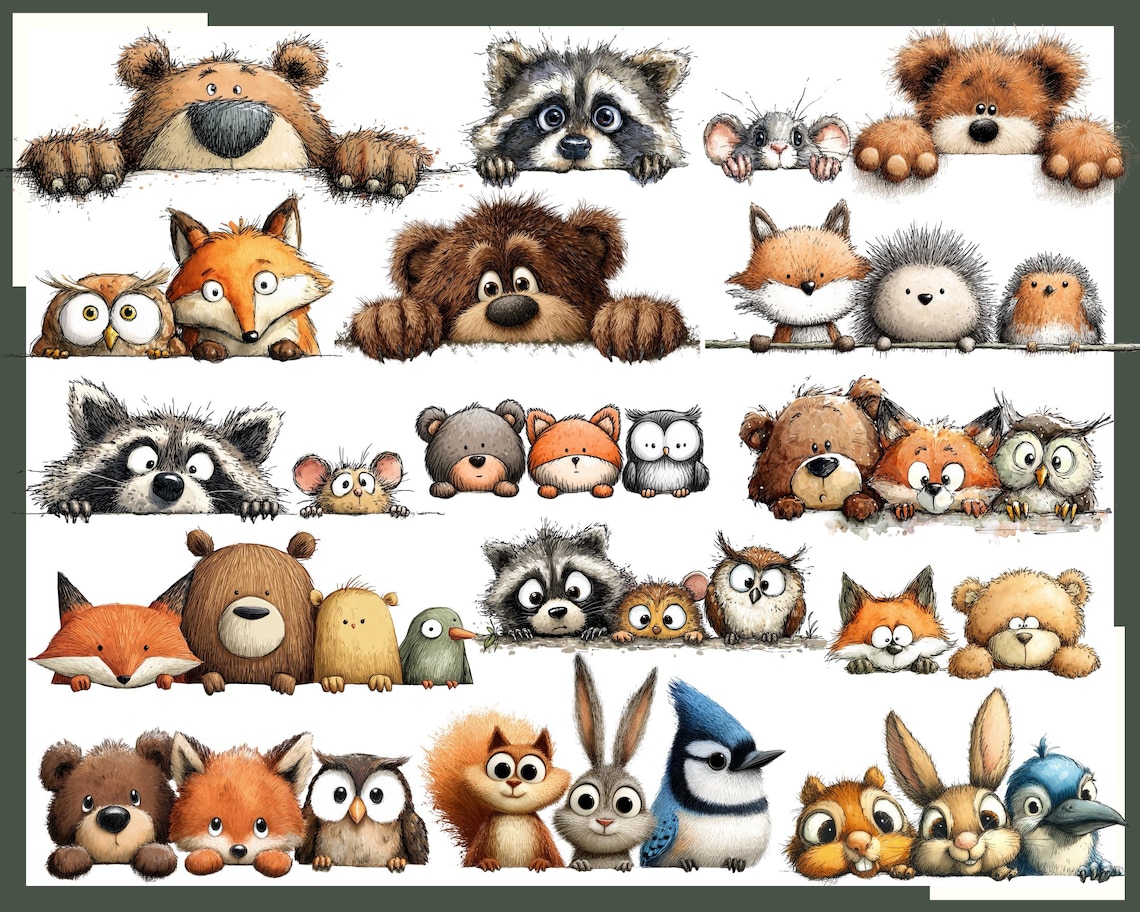 Peeking Woodland Animals: 100 PNG, 300 DPI Quirky Animal Faces ...