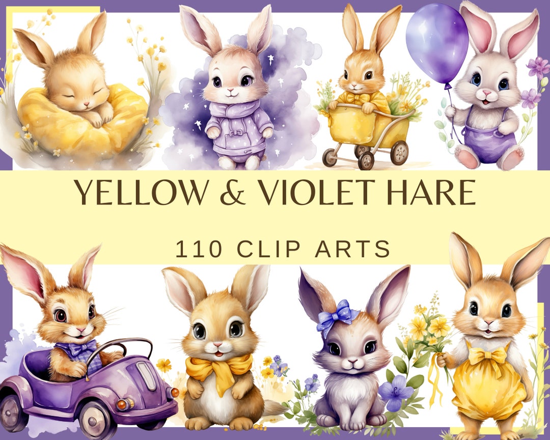 YELLOW & VIOLET HARE - 110 Watercolor Clip Arts (transparent Background ...