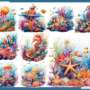 Sea Life: 100 PNG, 300 DPI Clipart Marine Animal Graphics (commercial ...