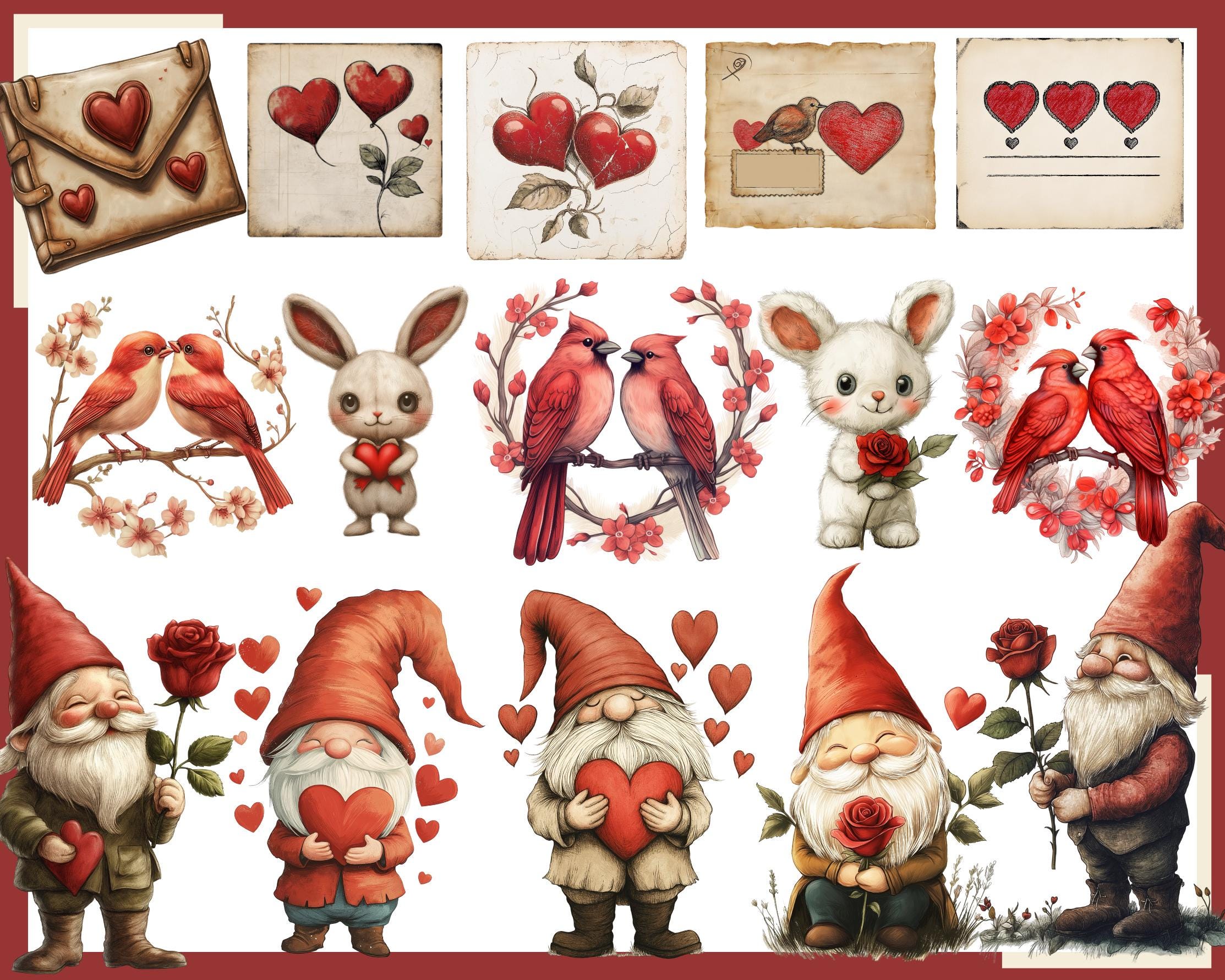 Vintage Valentine's Day Clip Art: 120 PNG, 300 DPI Love Teddy Bear ...