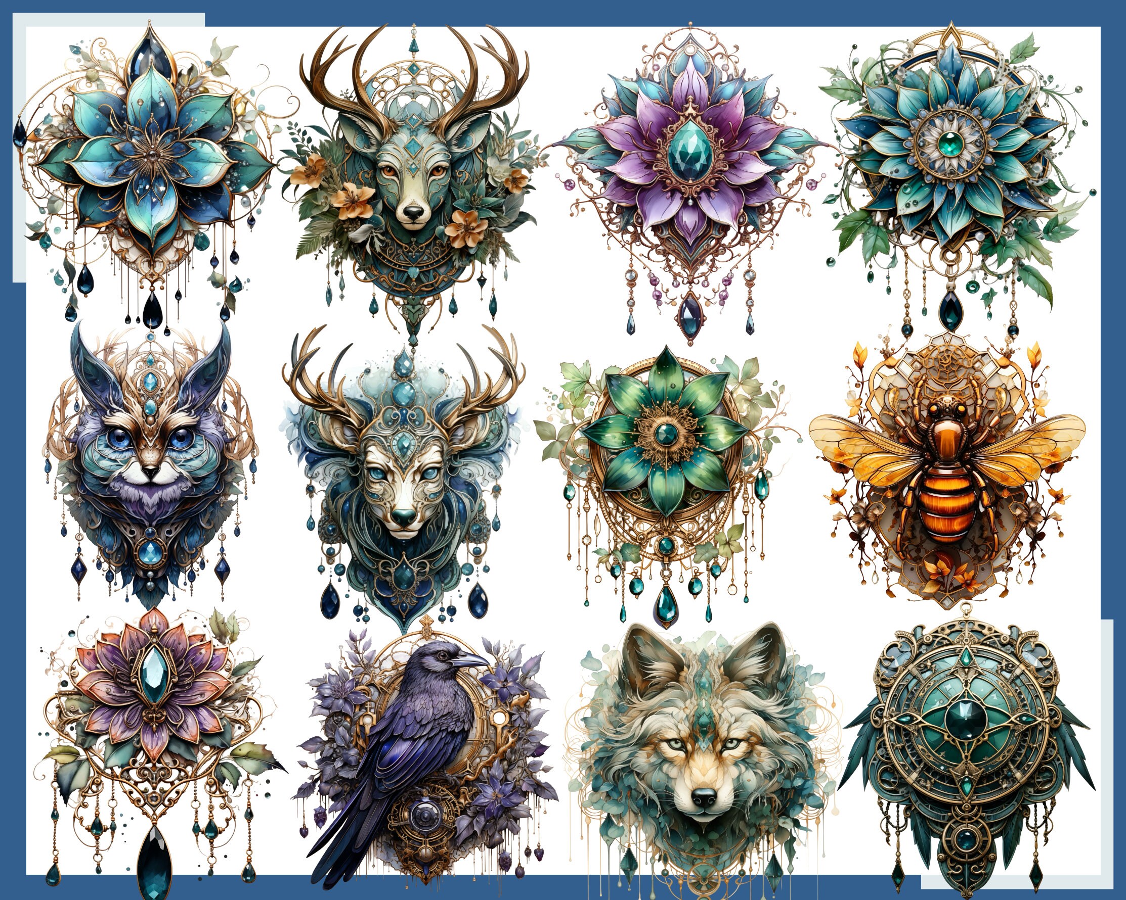 Magic Amulet Clip Art Bundle: Esoteric Animal Designs (PNG, Digital ...