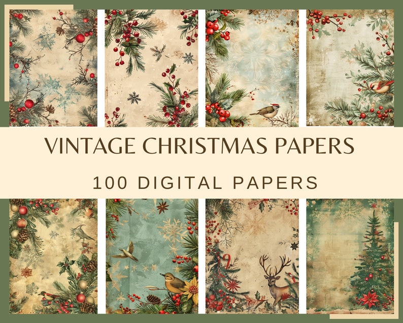 Vintage Christmas Digital Paper: 100 Winter Holiday Designs (300 Dpi ...