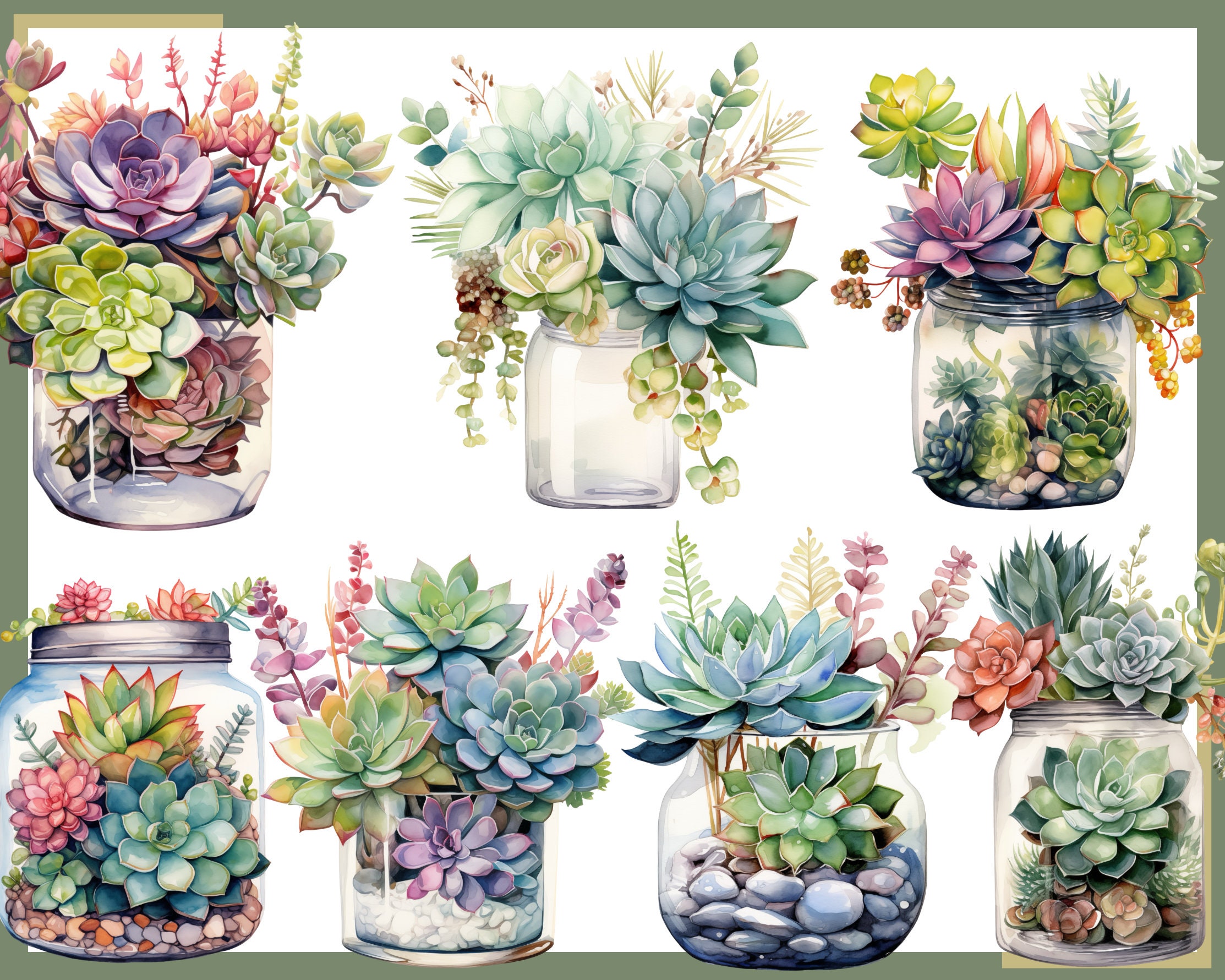 Succulent Clipart Bundle: Watercolor Cactus Graphics, Commercial Use ...