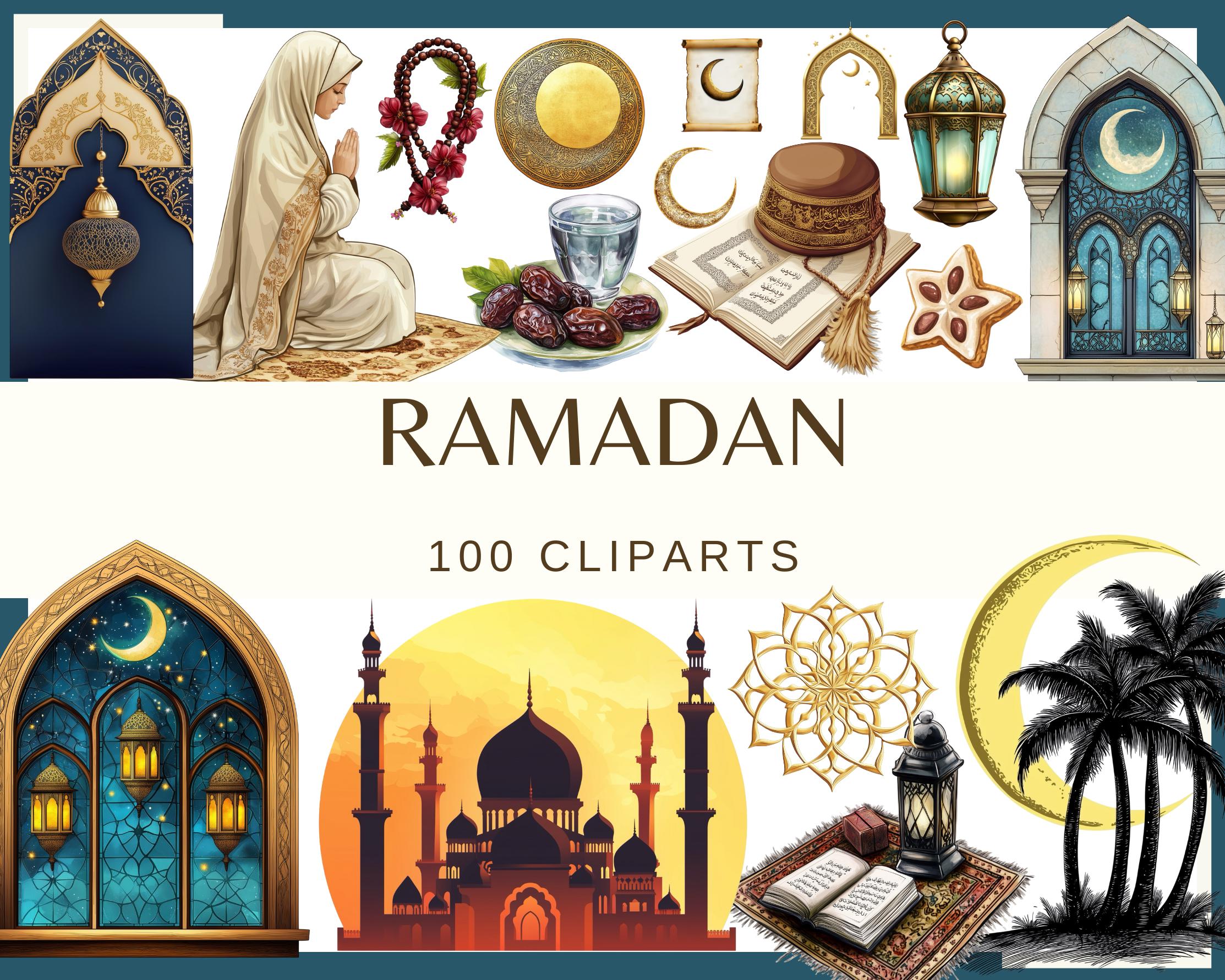 Watercolor Ramadan Clipart: Islamic Lanterns, Moon, Mosque (100 Pngs ...