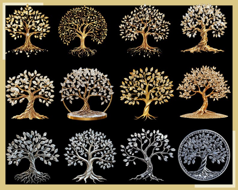 Sacred Tree of Life Clip Art: Esoteric Fantasy Trees (100 PNG, 300 DPI ...