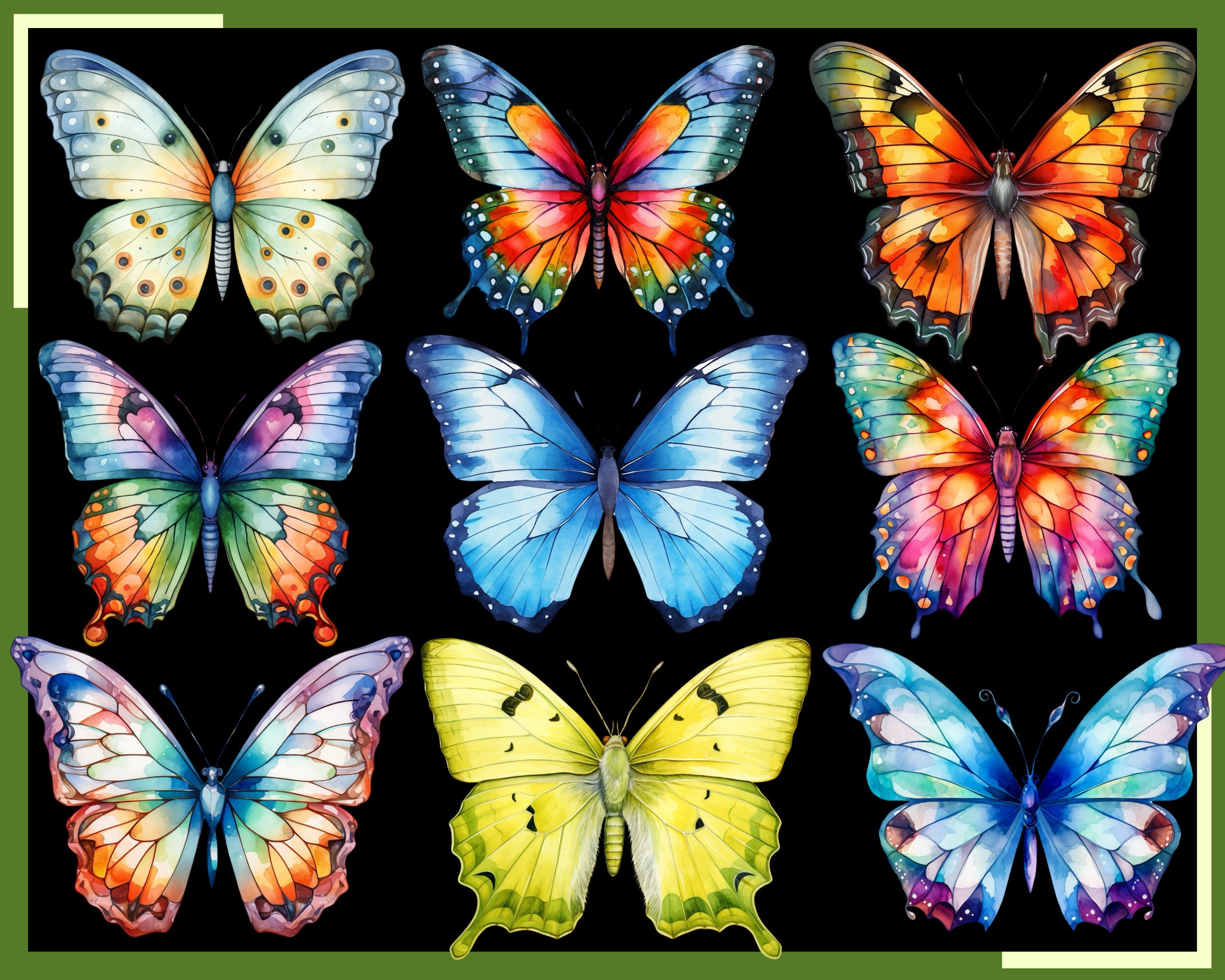 Watercolor Butterfly Clipart Bundle: Floral Insect PNG Graphics (100 ...
