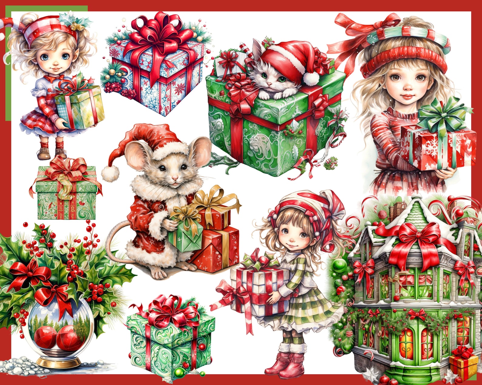 Red & Green Christmas Clip Art Bundle (110 PNG) - Etsy