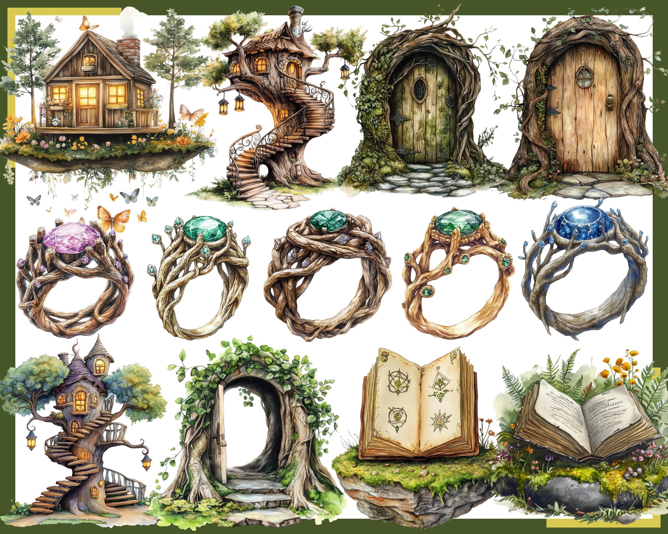 Fantasy Forest Clipart: Watercolor Woodland PNG, Fairy Tale Elements ...