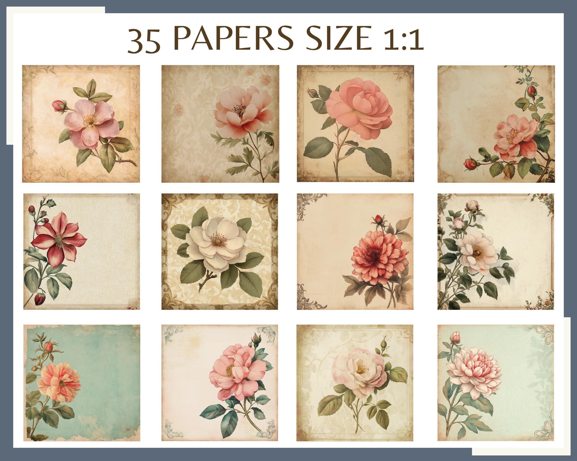 110 Vintage Floral Digital Papers: Scrapbook Valentine's Day (300 DPI ...