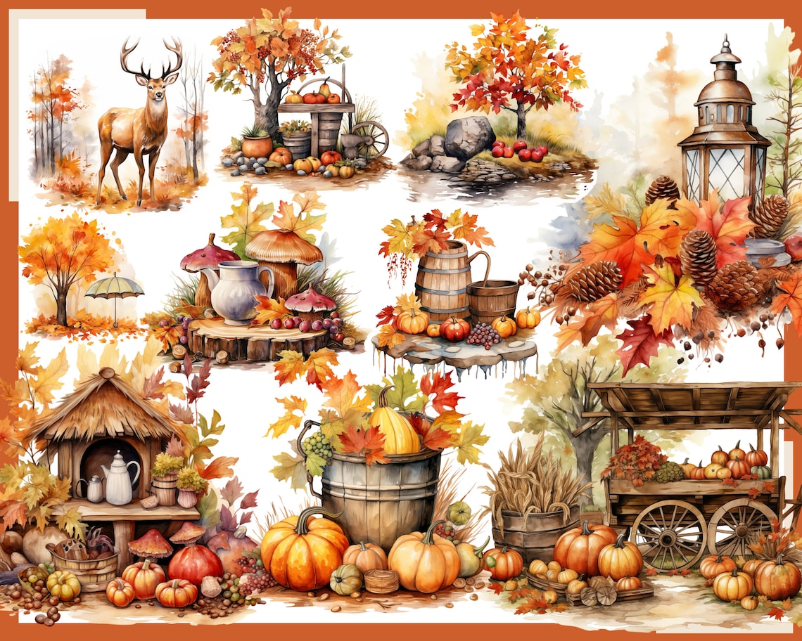 Autumn Nature Clip Art: 100 PNG Fall Graphics (commercial Use) - Etsy