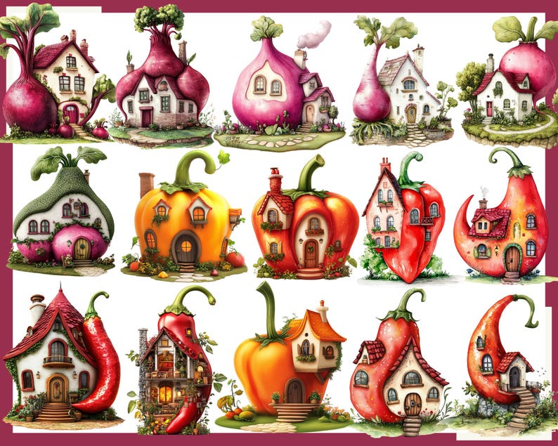 Watercolor Vegetable House Clipart: Fantasy Nursery Decor (130 PNG) - Etsy