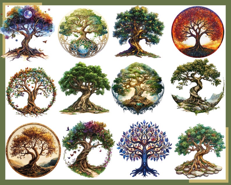 Sacred Tree of Life Clip Art: Esoteric Fantasy Trees (100 PNG, 300 DPI ...