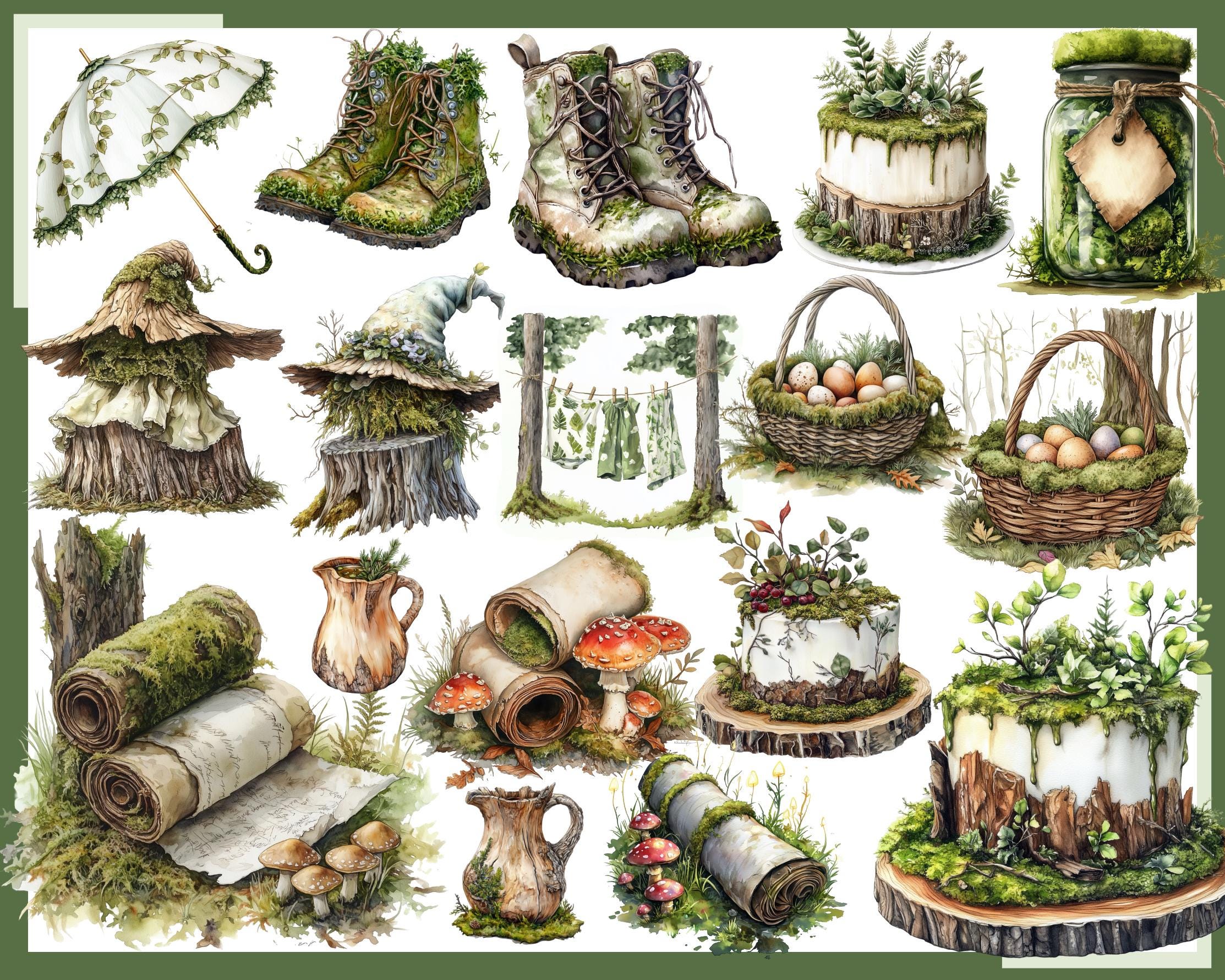 Cottagecore Forest Clipart: Watercolor Fairy Tale PNG (digital Download ...