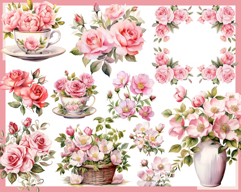 Rose Clipart Bundle: 110 Floral Pngs, Commercial Use - Etsy