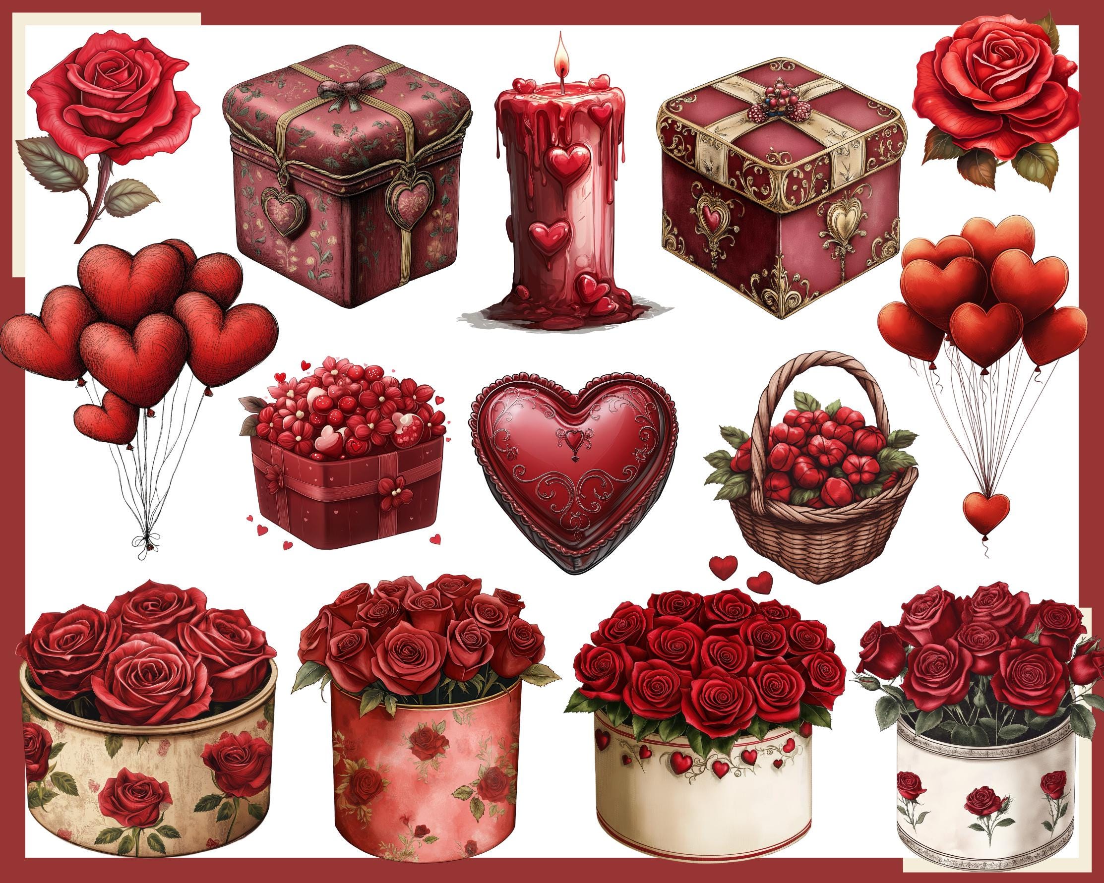 Vintage Valentine's Day Clip Art: 120 PNG, 300 DPI Love Teddy Bear ...