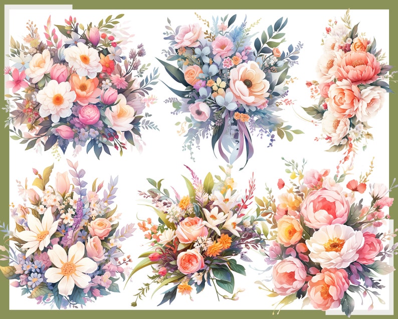 Floral Bouquet Clipart: Gentle Gold Flower Graphics (180 PNG, 300 Dpi ...